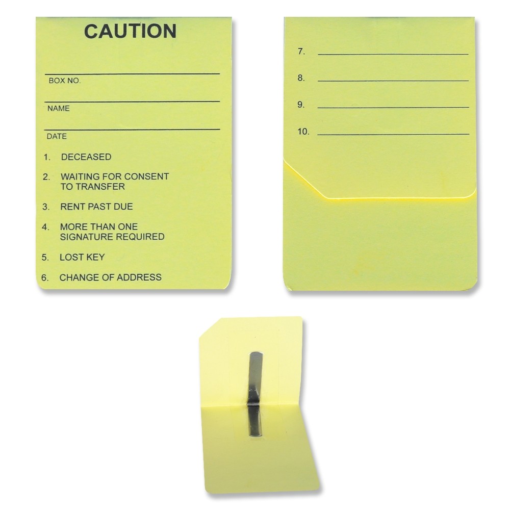Safe Deposit Caution Card - Yellow - W/ Clip